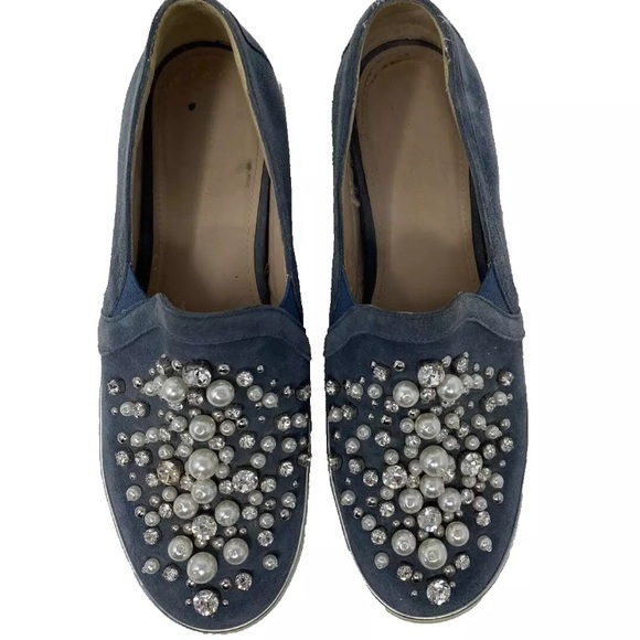Stuart Weitzman | Shoes | Stuart Weitzman Blue Suede Loafers W Crystal ...
